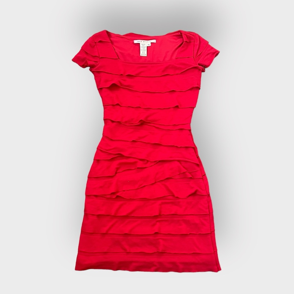 Max Studio Red Ruffle Tiered Layered Sheath Bodycon D… - Gem
